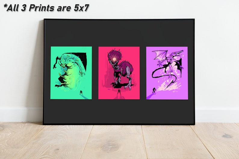 Metroid Bosses Print Set - 5x7 Gaming Room Poster, Metroid Art Prints ...