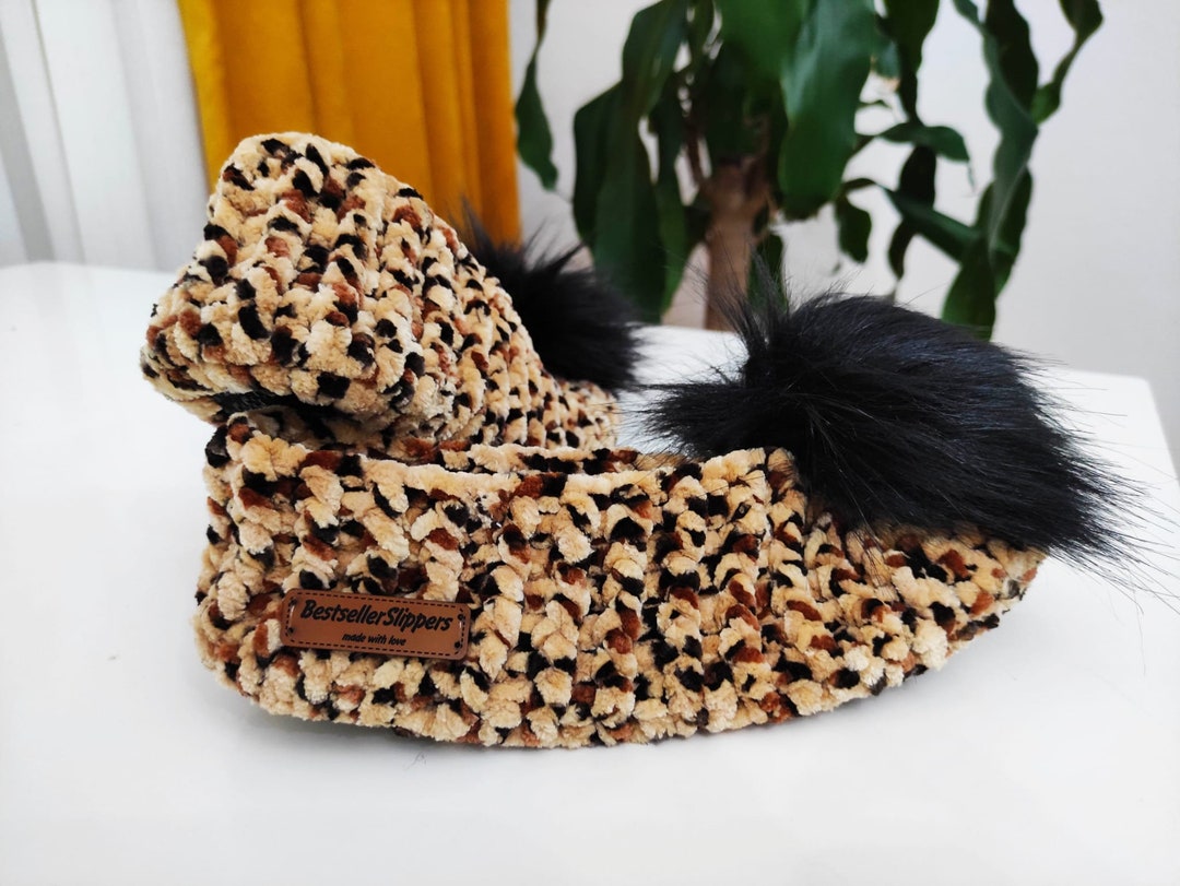 Leopard Slippers,leopard House Shoes, Christmas Gift for Her, Fluffy ...