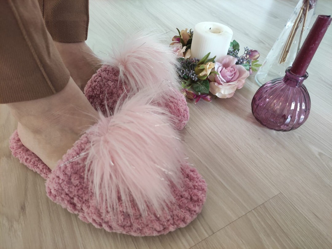 Fluffy Pink House Slippers for Women - Winter Spa Footwear,cozy ...