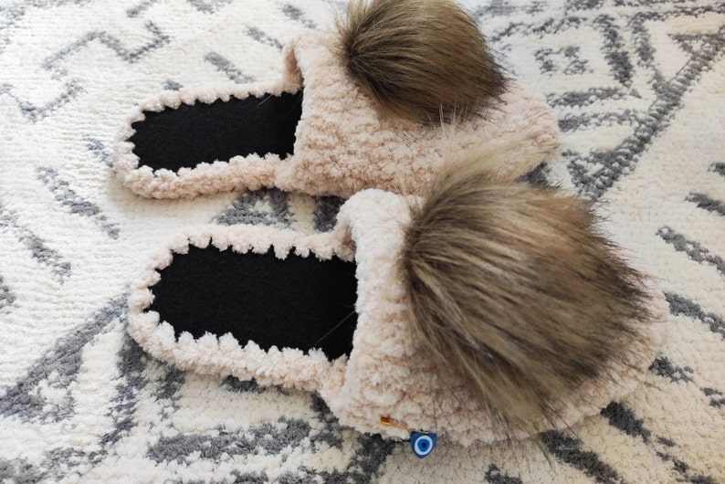 Fluffy Pink Crochet Slippers: Women's Cozy Pom Pom Spa Shoes - Etsy