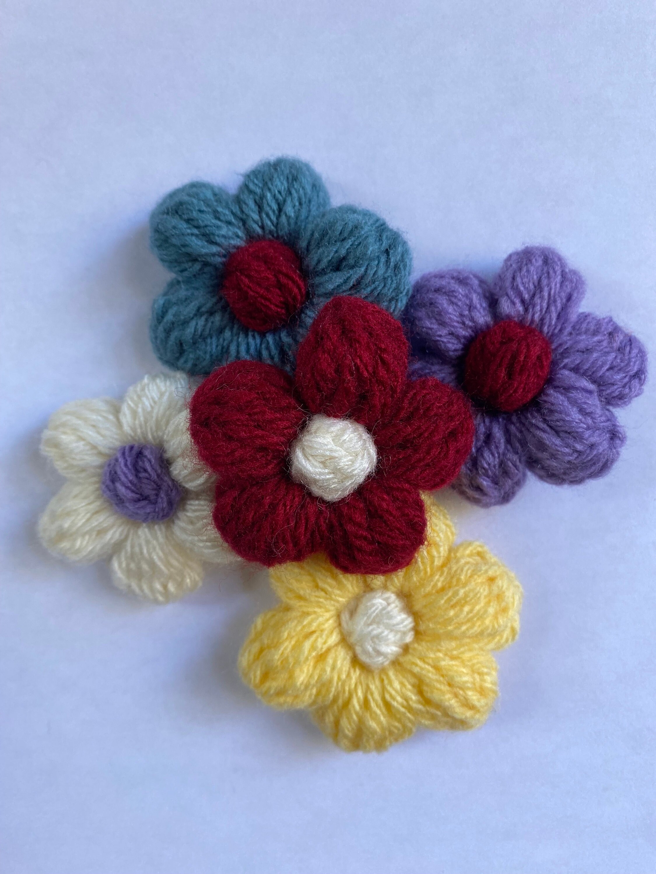 Crochet Puff Flowers, DIY Project Flowers, Handmade Yarn Flowers for ...