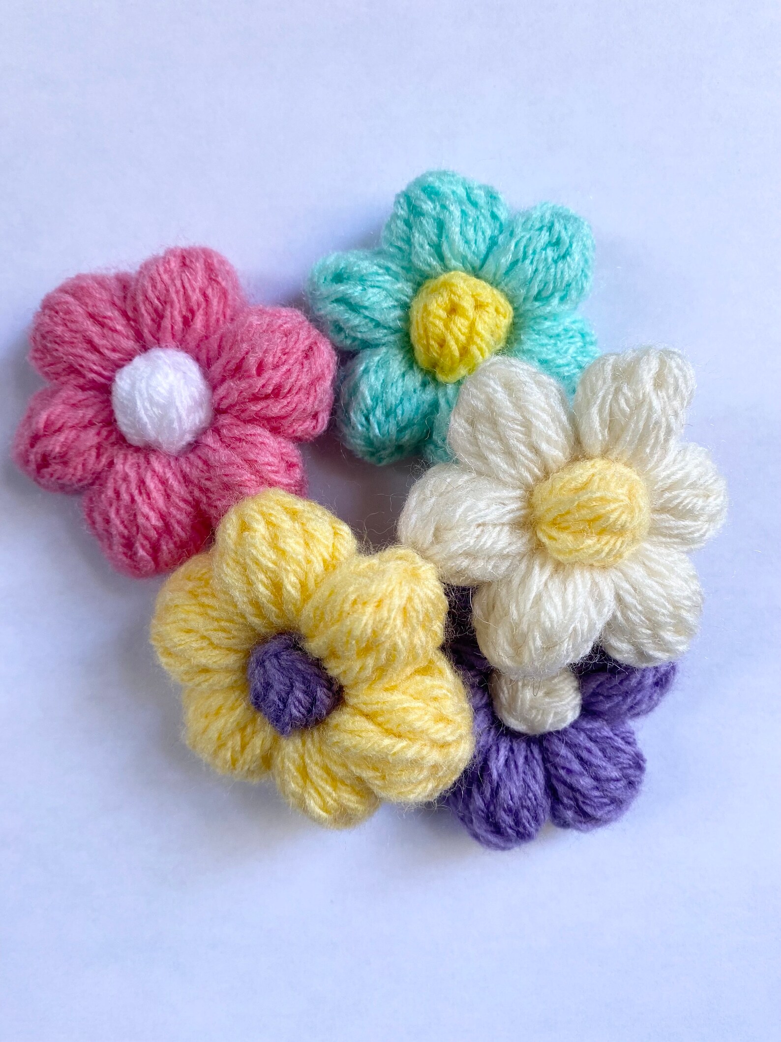 Crochet Puff Flowers, DIY Project Flowers, Handmade Yarn Flowers for ...