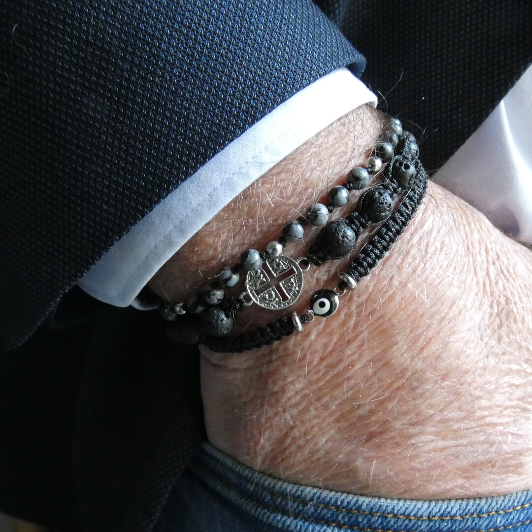 Protective Bracelet for Men in Natural Stone Obsidian Snow and Lava - Etsy