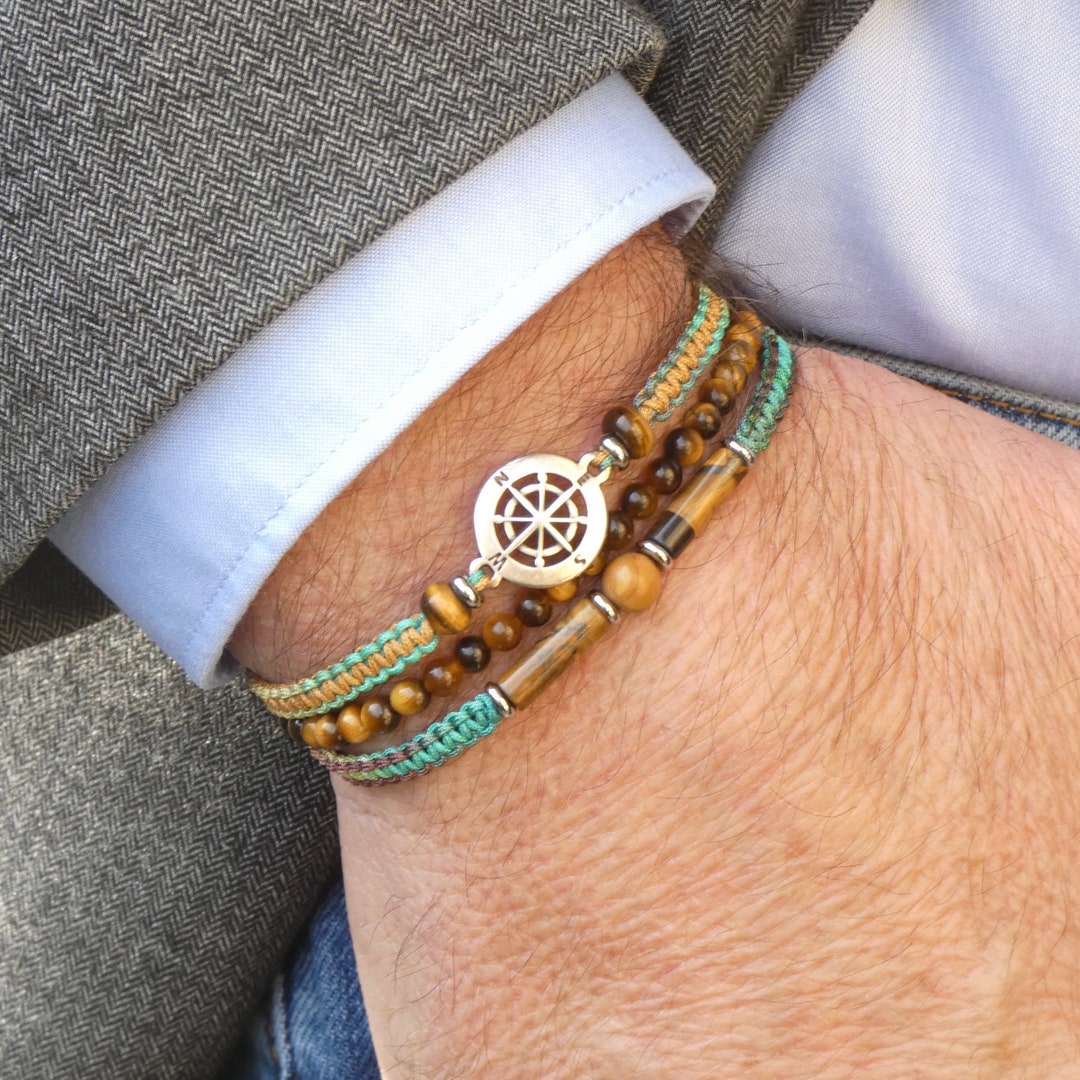 Men's Protective Bracelet With Natural Tiger's Eye Stone - Etsy
