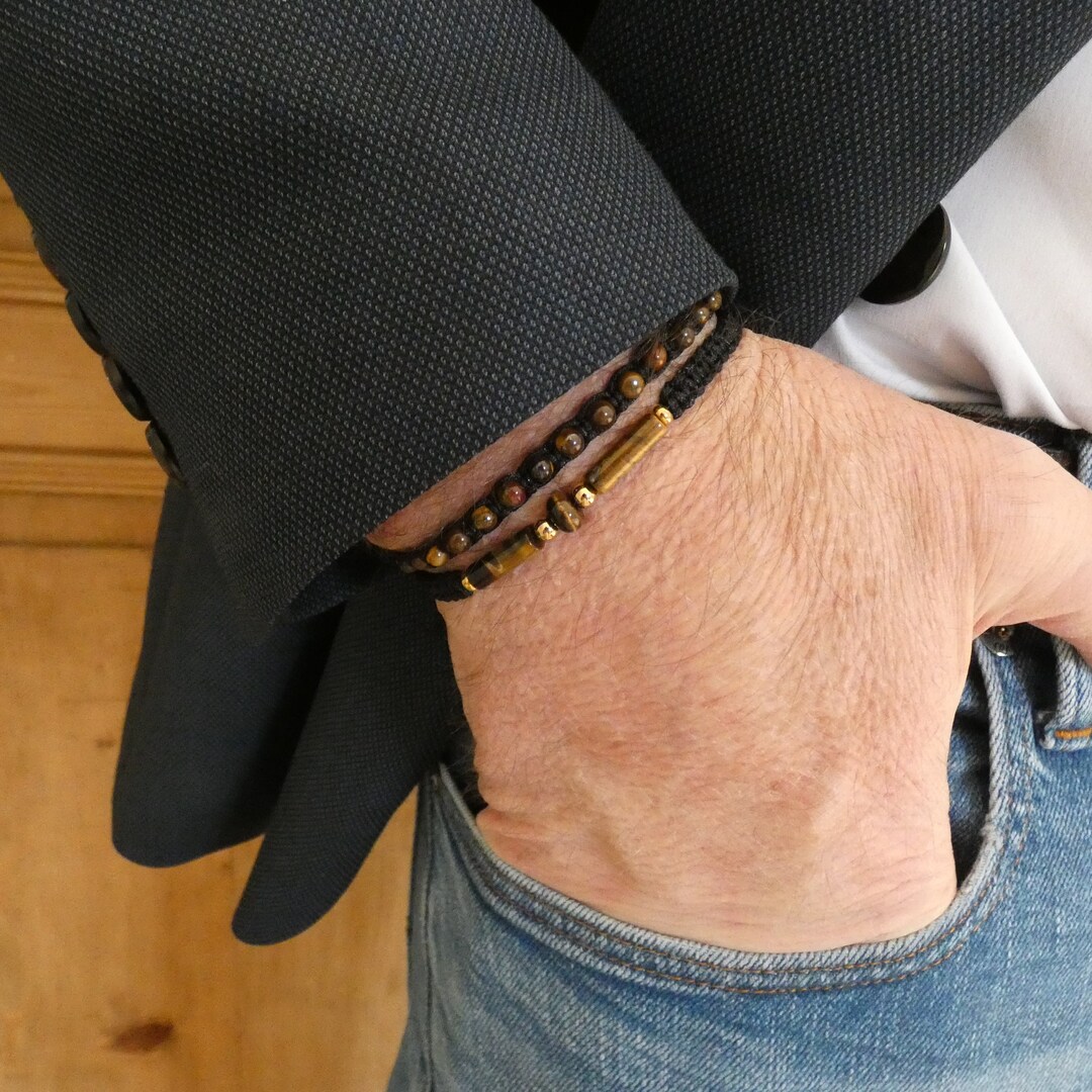 Bracelet homme pierre naturelle oeil de tigre – bijou artisanal ...