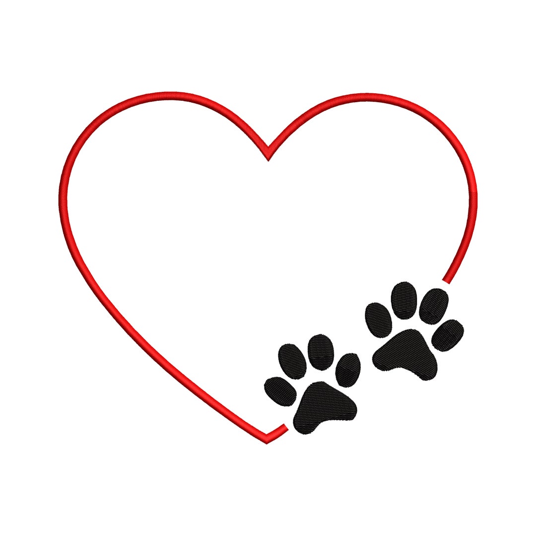 Puppy Love Heart With Paw Embroidery Design - Etsy