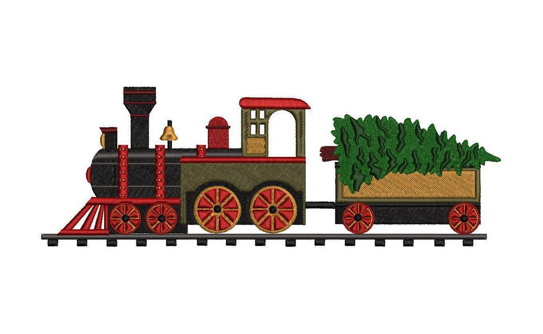 Christmas Train With Xmas Tree Machine Embroidery Design in 5 Sizes ...