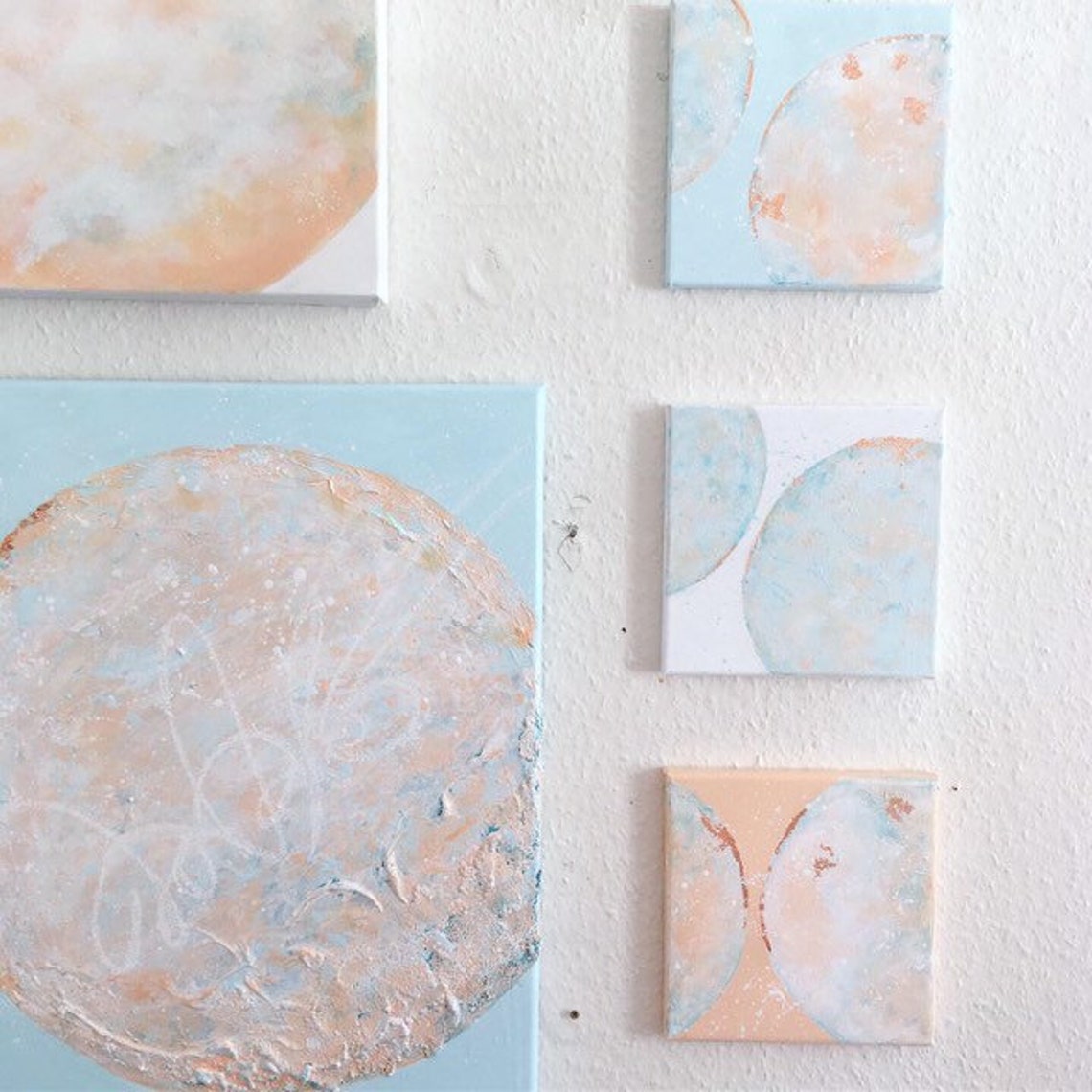 Moon Painting Abstract Moon Painting in Peach Sky Blue - Etsy