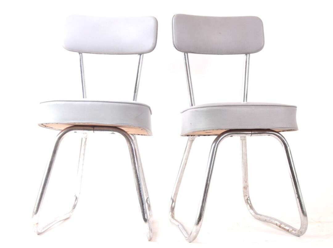 2 Vintage Chairs Tubular Steel Chair With Spring Core Upholstery ...