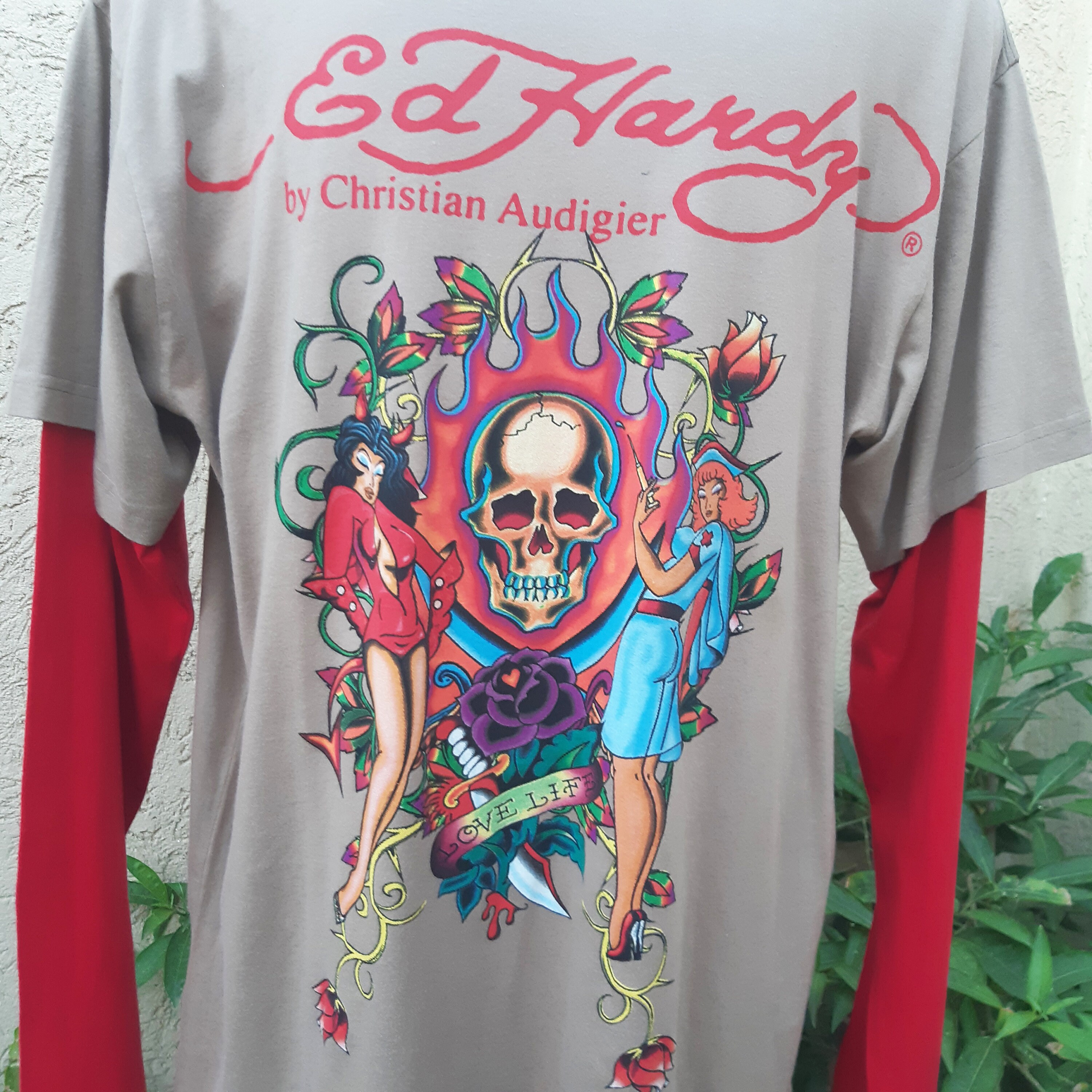 Red Gray Ed HARDY t-shirt large size men Multicolor T shirt | Etsy