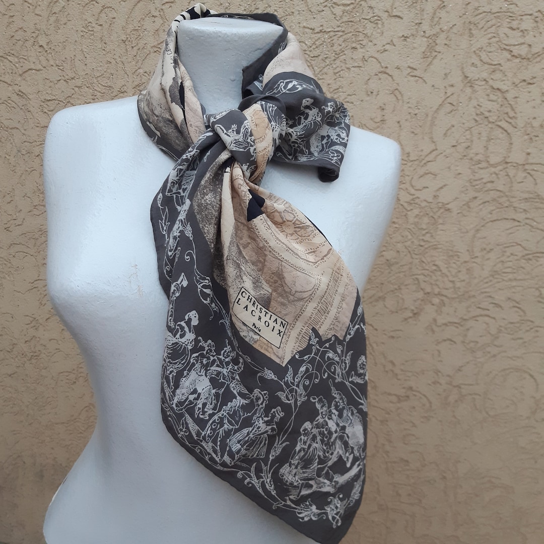 Christian Lacroix SILK SCARF, Pre-owned Christian Lacroix Gray Scarf ...