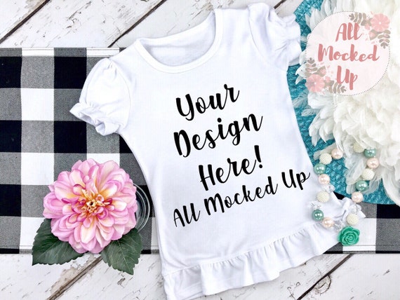 ARB BLANKS Girls White RUFFLE T-shirt Mock up Mockup Image | Etsy