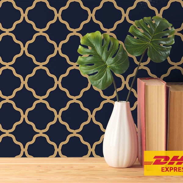 Geometric Wallpaper Navy - Etsy