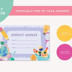 Digital File Printable End of Year Award Certificates - Digital File ...