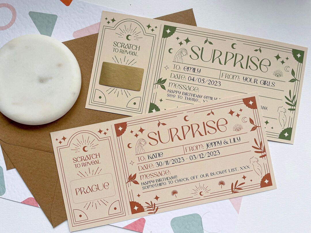 Boho Design Surprise Ticket Gift, Surprise Scratch to Reveal Ticket ...
