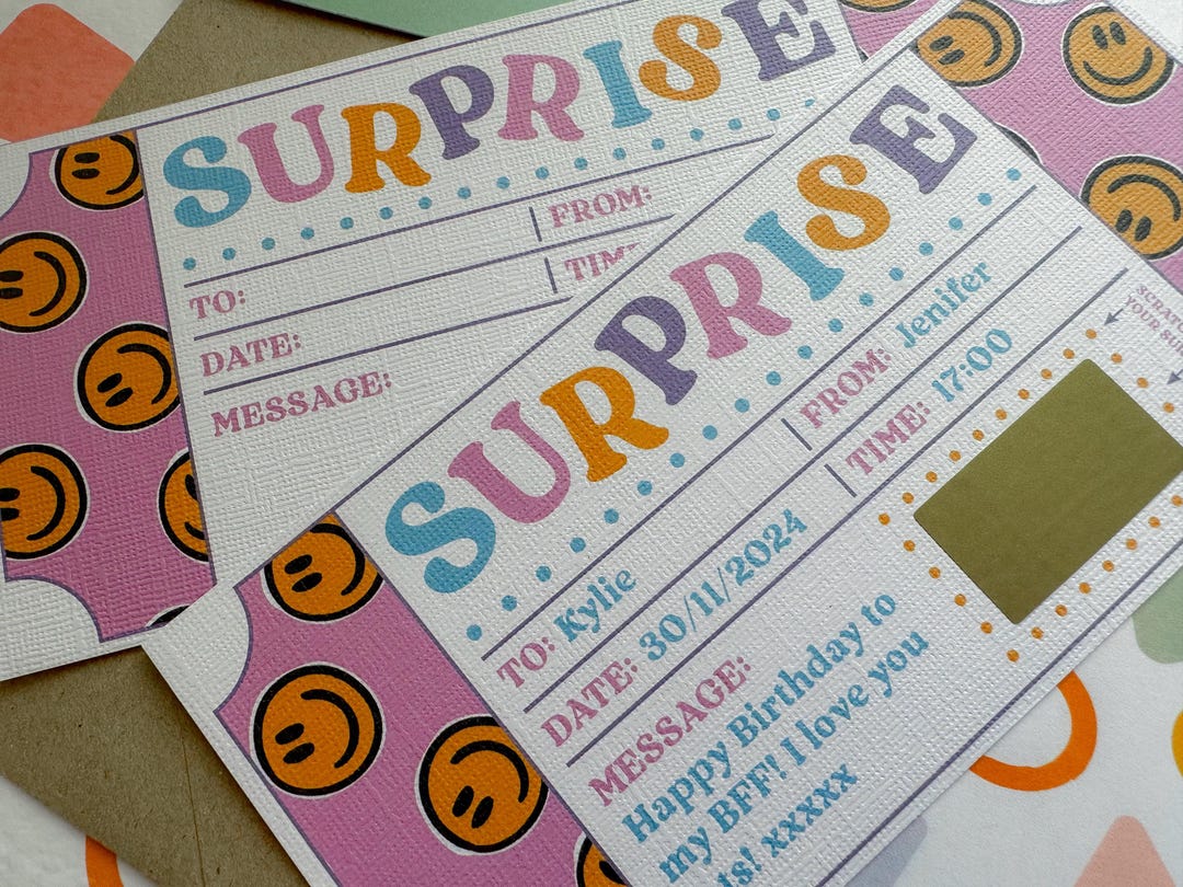 Smiley Face Surprise Scratch Ticket Gift: Personalized Reveal Card ...
