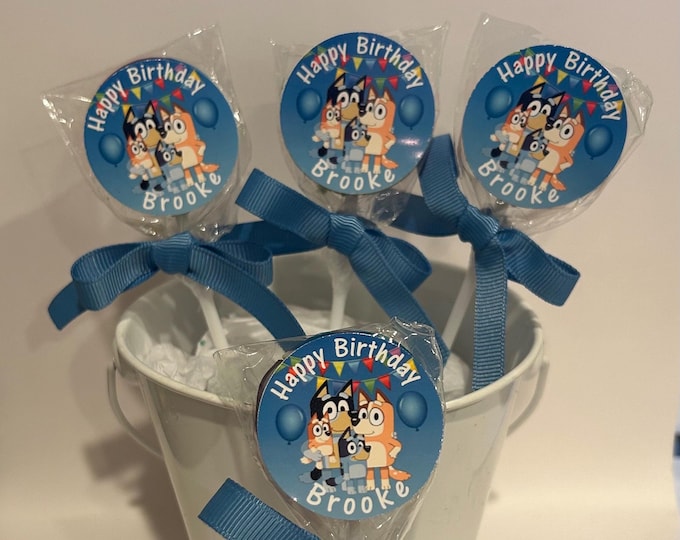 15 Bluey Personalized Birthday Lollipops. Blue or Pink Lollipops Are ...