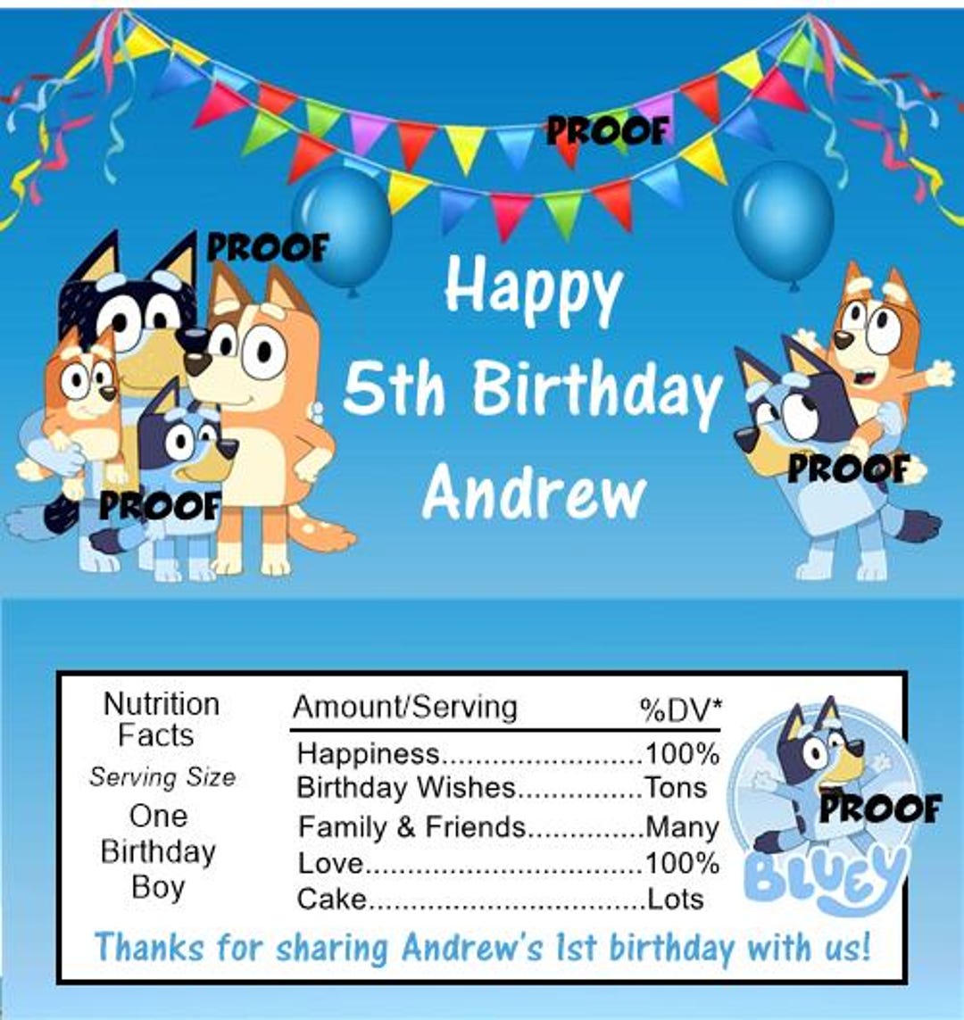 15 Bluey Personalized Birthday Candy Bar Wrappers - Etsy
