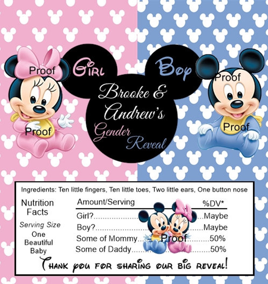 15 Gender Reveal Mickey and Minnie Mouse Candy Bar Wrappers. - Etsy
