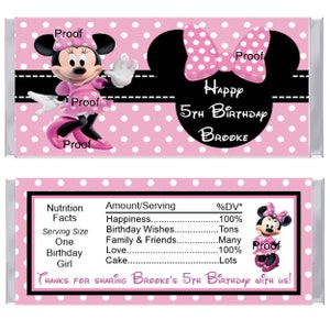 15 Minnie Mouse Ears Birthday Candy Bar Wrappers Light Pink - Etsy