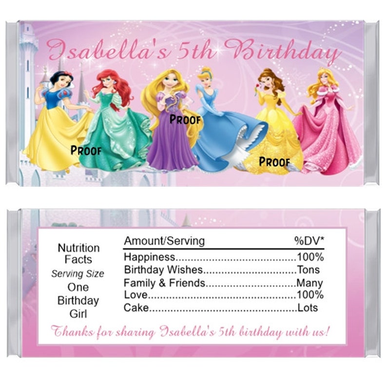 15 Disney Princess Birthday Candy Bar Wrappers | Etsy