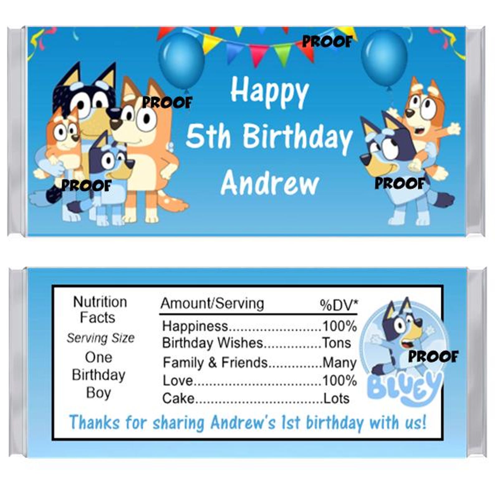 15 Bluey Personalized Birthday Candy Bar Wrappers - Etsy
