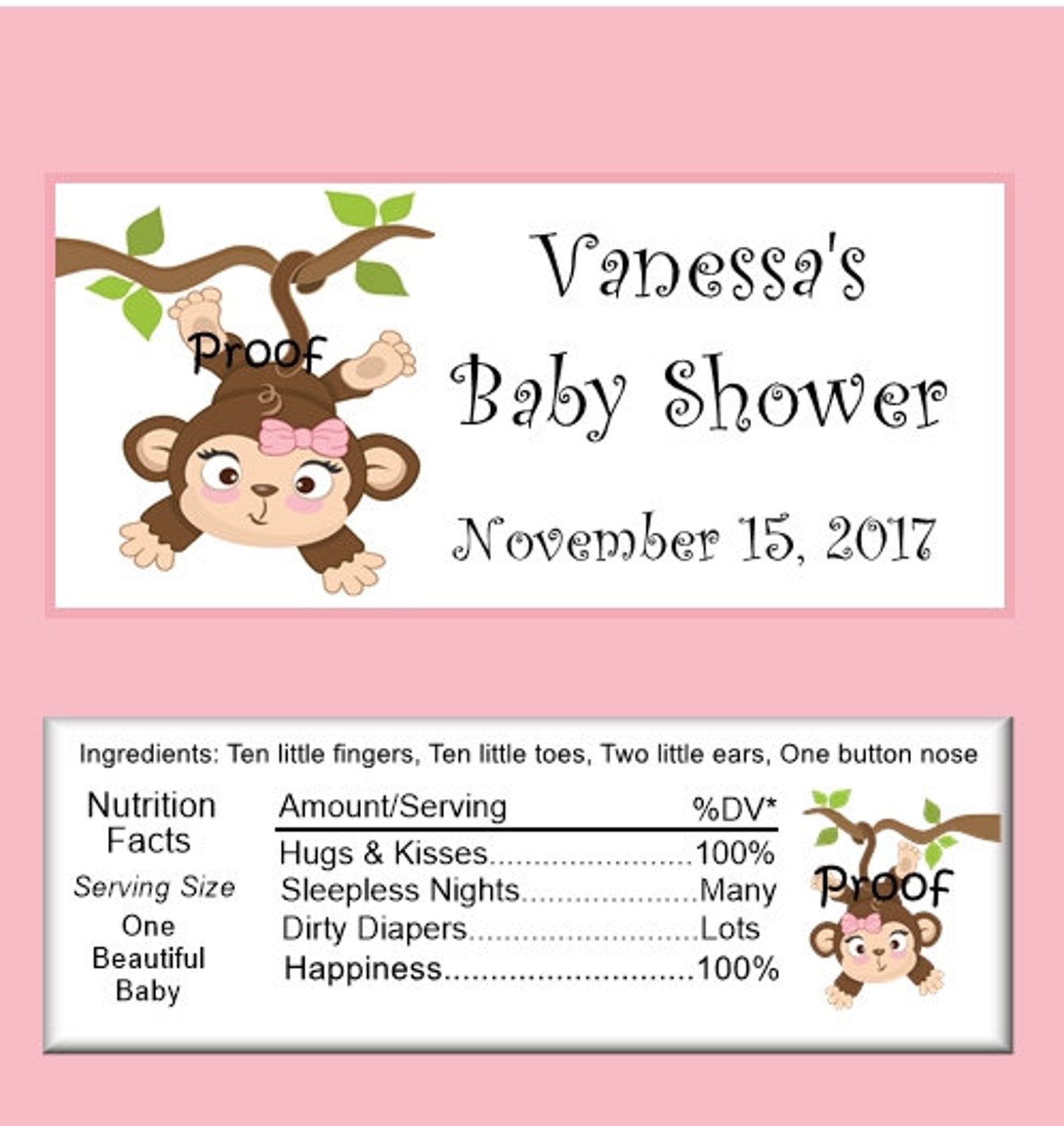 15 Girl Monkey Baby Shower Candy Bar Wrappers - Etsy