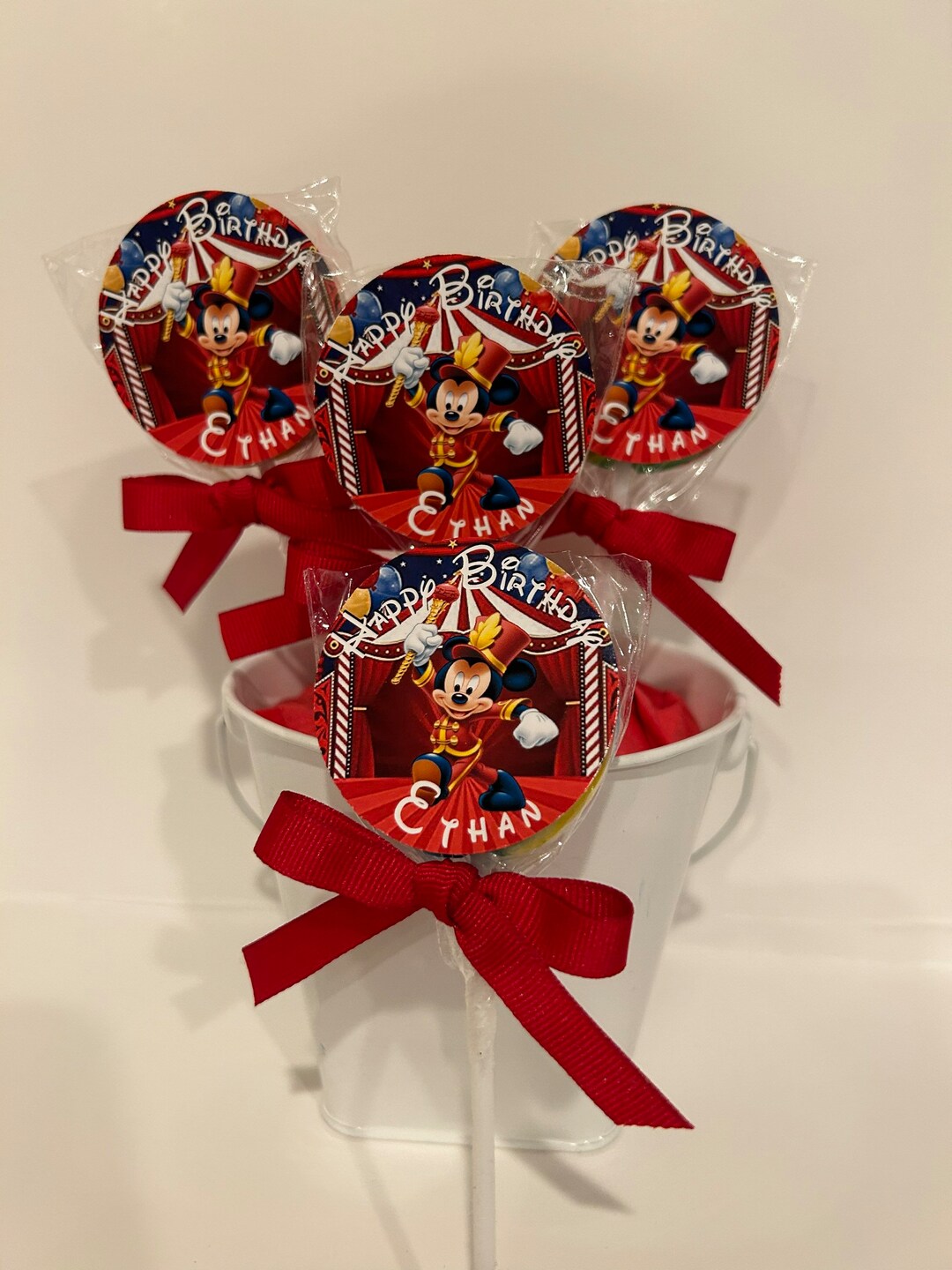 12 Two Inch Round Mickey Mouse Circus Personalized Birthday Lollipops ...