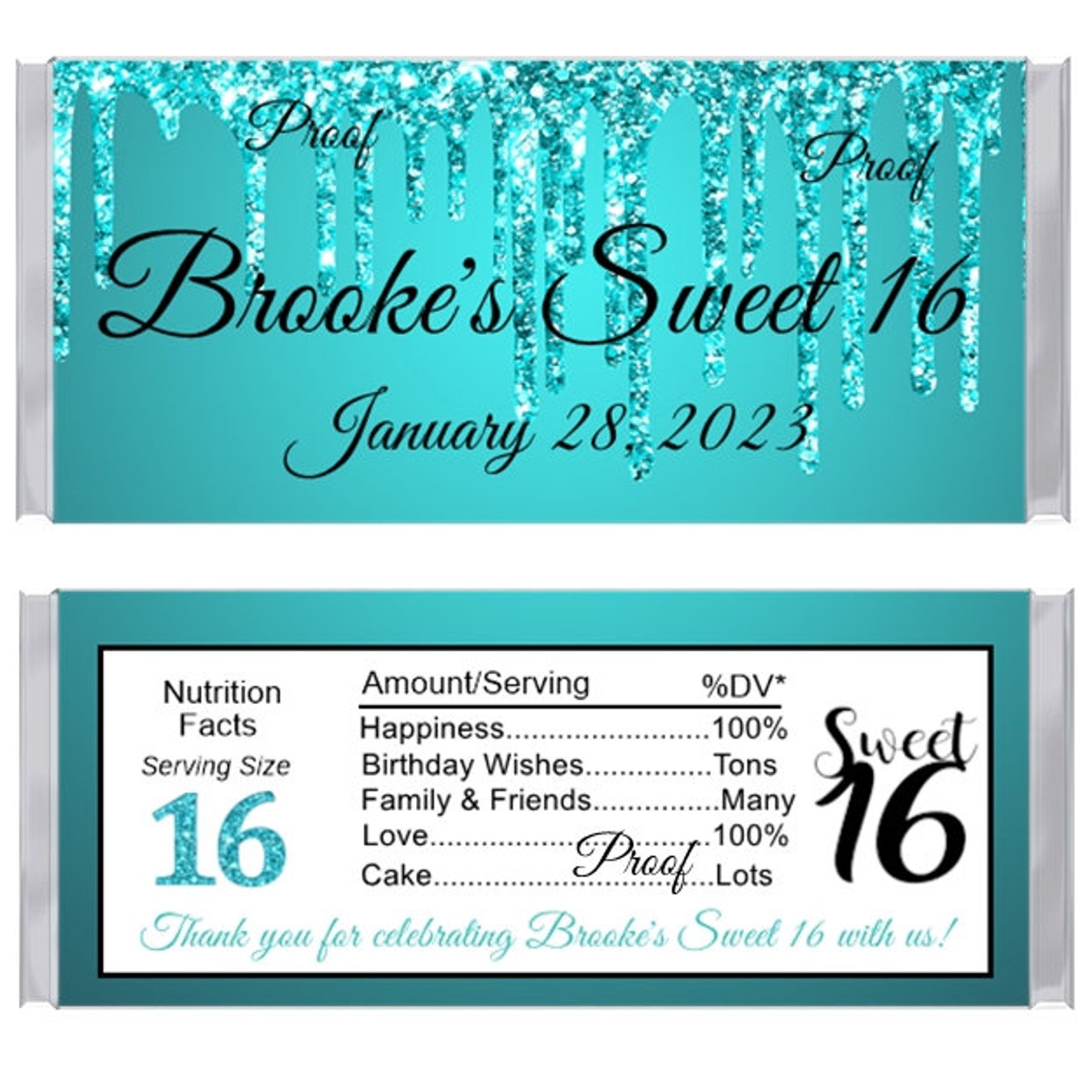 15 Sweet 16 Personalized Turquoise Birthday Candy Bar Wrappers - Etsy