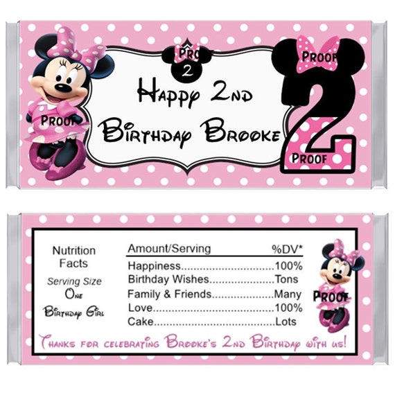 Printable Birthday Minnie Mouse Candy Bar Wrapper Pink Etsy