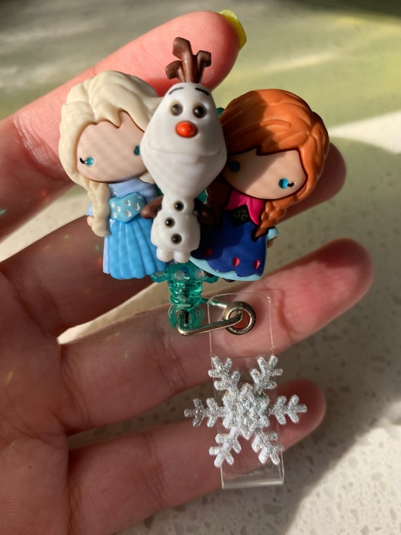 Disneys Frozen Elsa Anna and Olaf Handmade Badge Reel. | Etsy