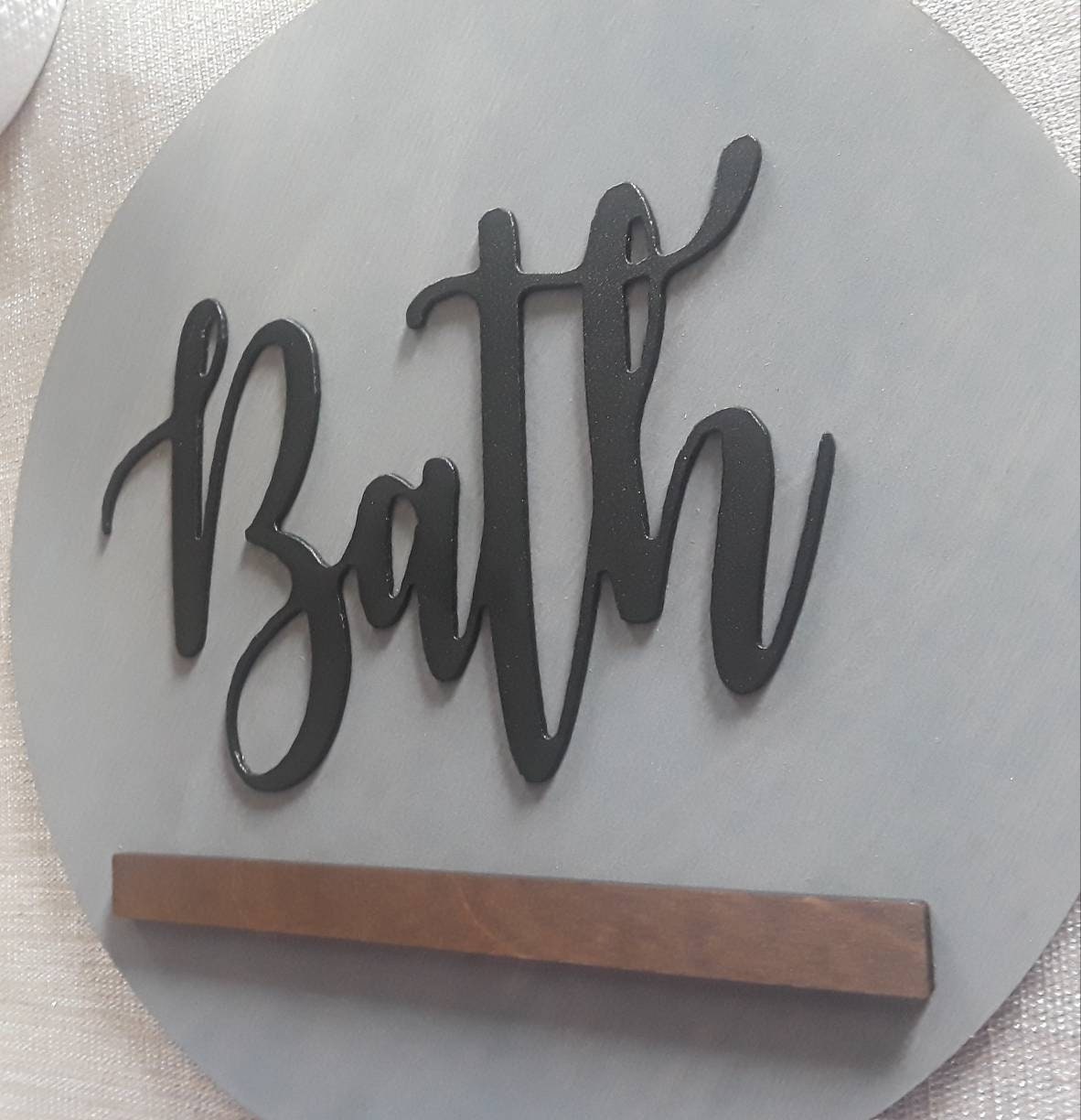 Round Bath Sign Cursive Bathroom Sign Wood Bath Sign - Etsy UK