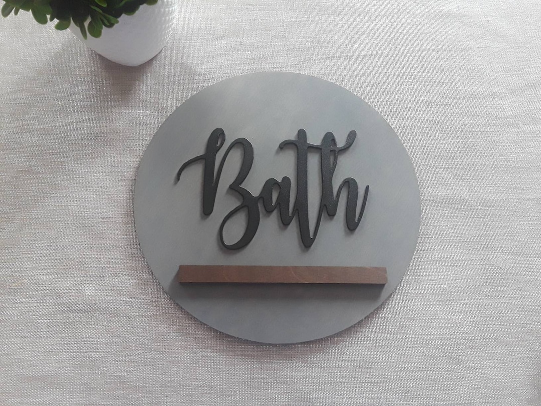 Round Bath Sign | Cursive Bathroom Sign | Wood Bath Sign | Cursive Word ...