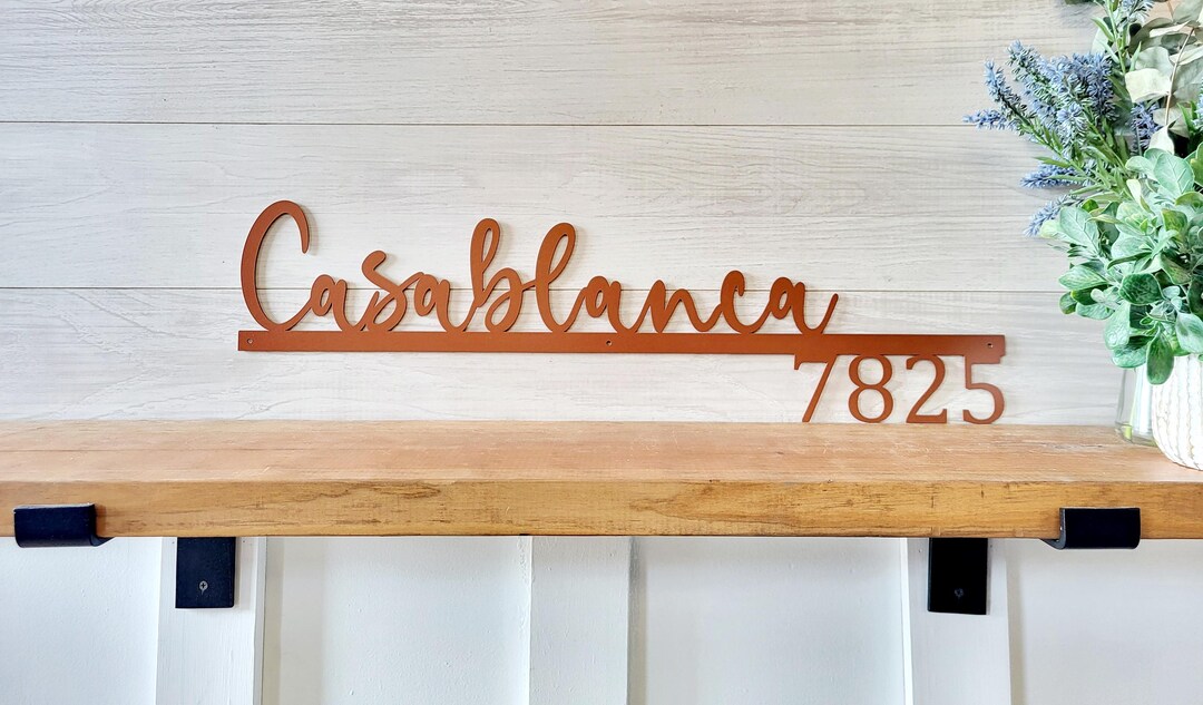 Cursive Address Sign | Modern House Numbers | Street Name Sign | Metal ...