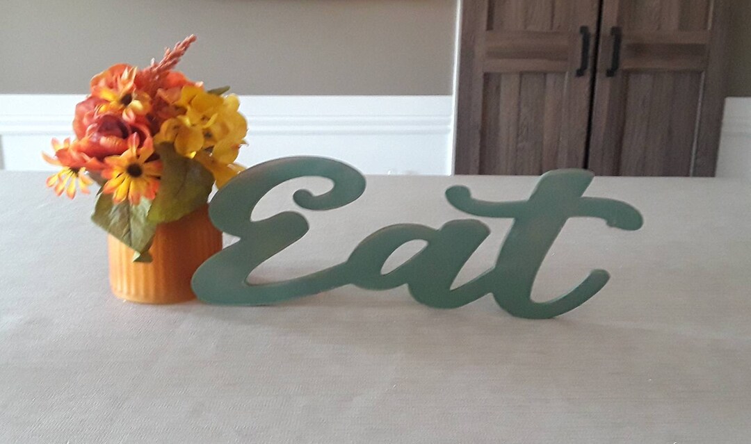 Distressed Eat Sign Cursive Eat Wood Sign Freestanding Eat Sign ...