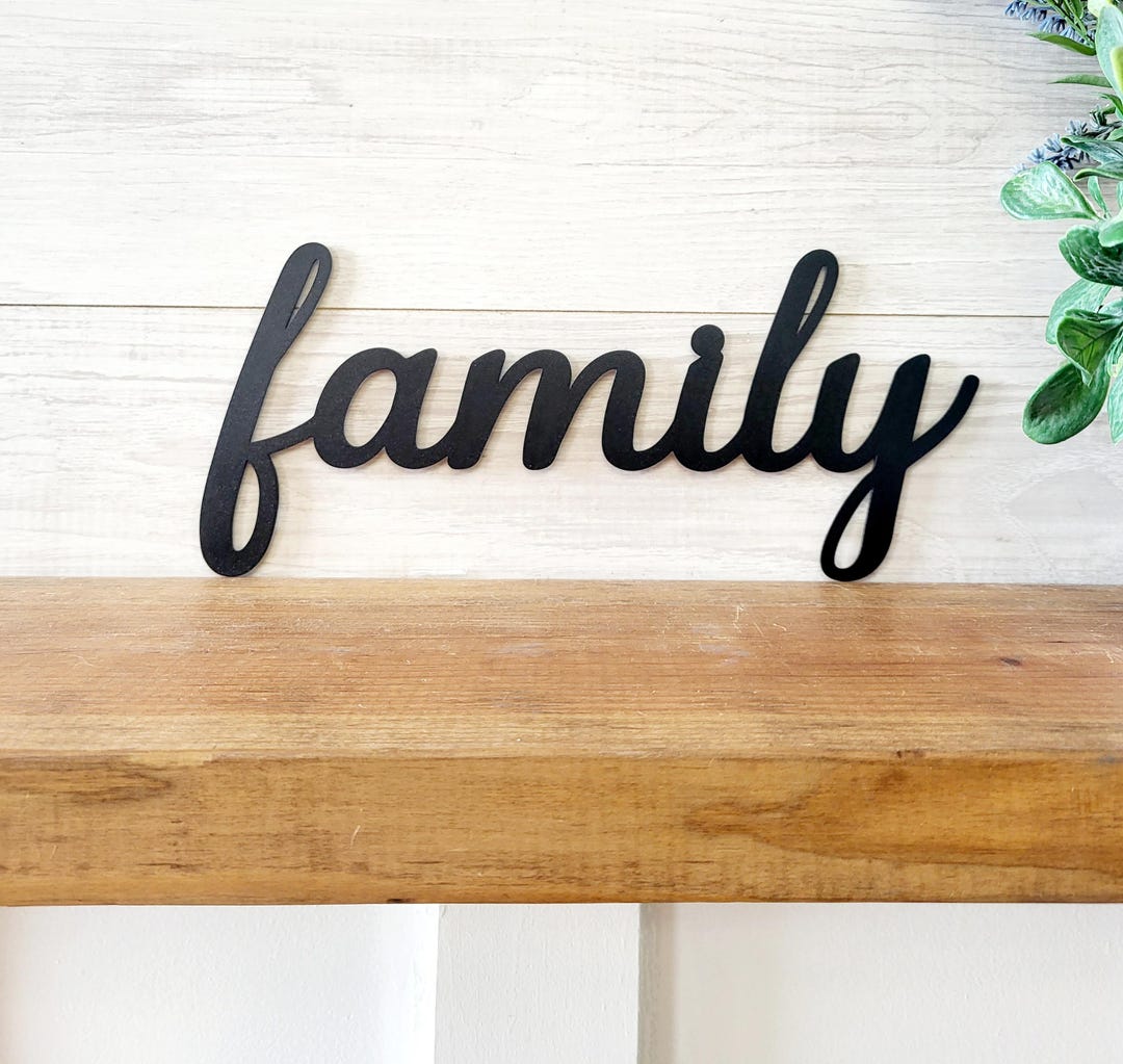 Family Metal Sign Home Decor Cursive Word Sign Family Sign Family ...