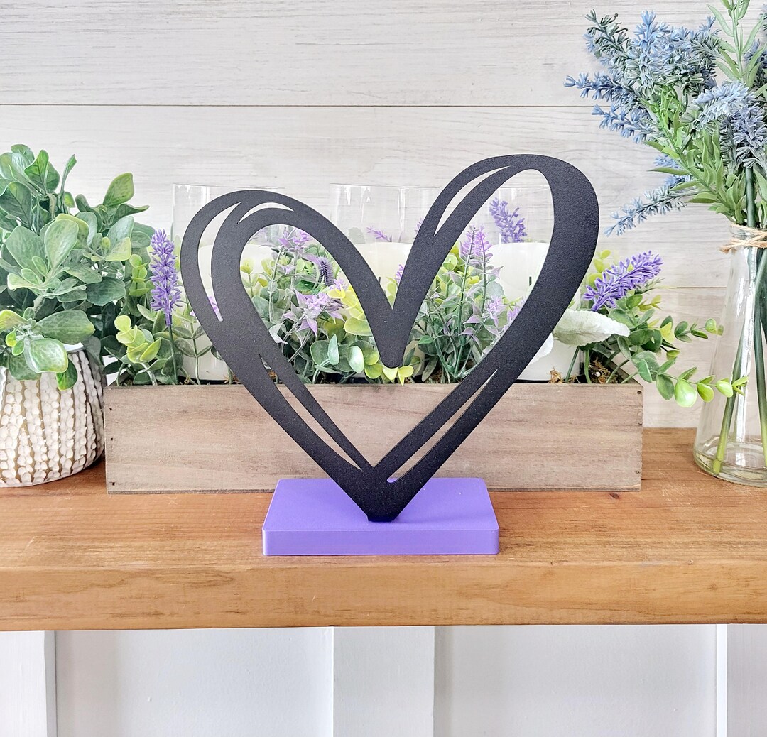 Freestanding Heart Sign Valentines Day Decor Metal Heart With Wood Base ...