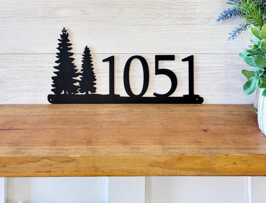 Rustic Address Sign | Pine Tree Sign | House Numbers | Metal Address ...