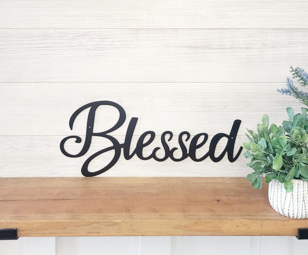 Blessed Metal Sign | Cursive Script, Family Wall Decor - Etsy