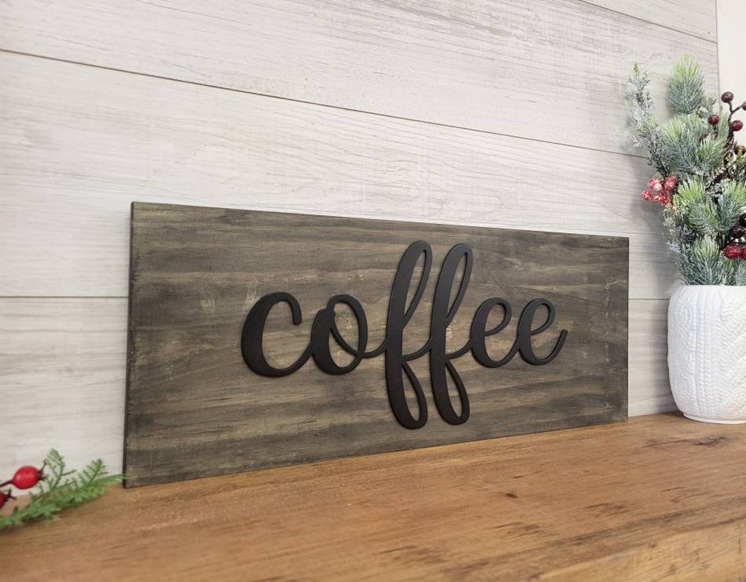 Coffee Bar Sign | Kitchen Decor | Wood Coffee Sign | Metal Coffee Bar ...