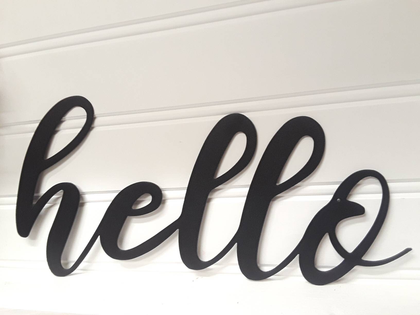 Hello Metal Sign Hello Entryway Sign Hello Cursive Metal Etsy