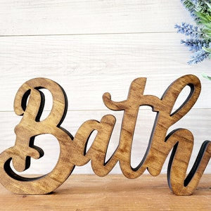 Free Standing Bath Sign | Cursive Bathroom Sign | Wood Bath Sign ...