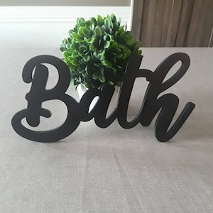 Free Standing Bath Sign | Cursive Bathroom Sign | Wood Bath Sign ...