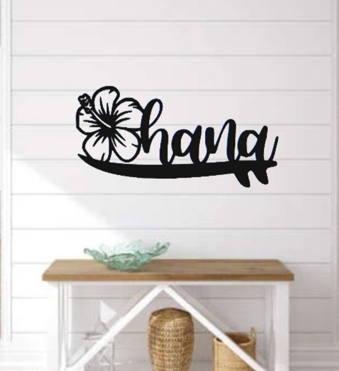 Ohana Metal Sign | Hibiscus Flower Surfboard Sign | Cursive Ohana Sign ...