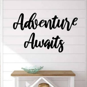 Adventure Awaits Metal Sign | World Traveler Home Decor | Cursive Metal ...