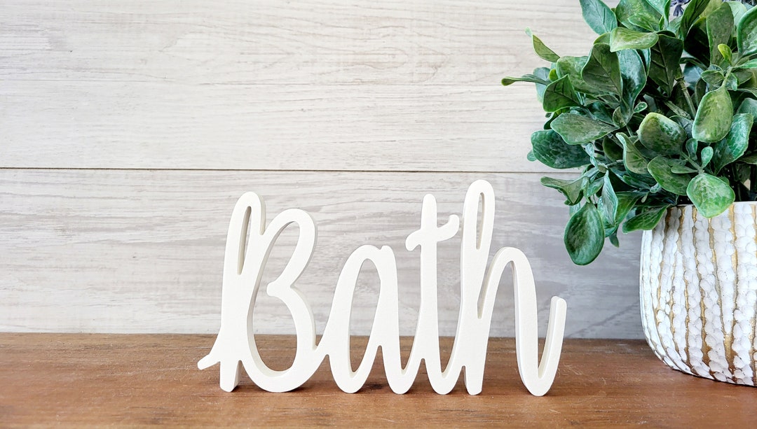 Bath Sign | Cursive Bathroom Sign | Wood Bath Sign | Cursive Word Sign ...