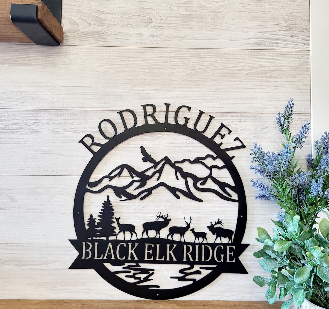 Personalized Elk Sign Elk Address Sign Outdoor Pine Tree Mountain Scene ...