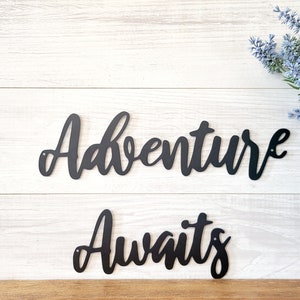 Adventure Awaits Metal Sign | World Traveler Home Decor | Cursive Metal ...