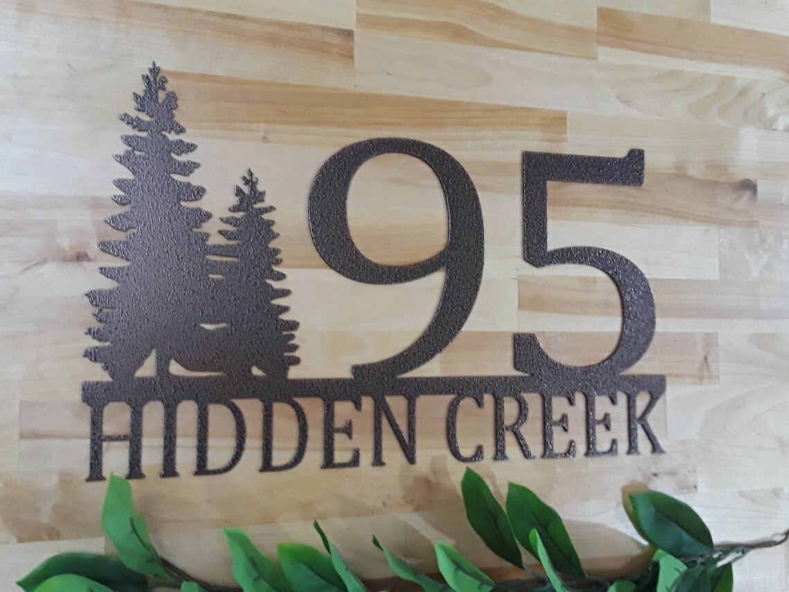 Rustic Address Sign Pine Tree Sign House Numbers Metal - Etsy