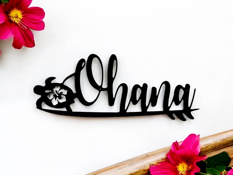 Ohana Metal Sign | Turtle on Surfboard Sign | Cursive Ohana Sign ...